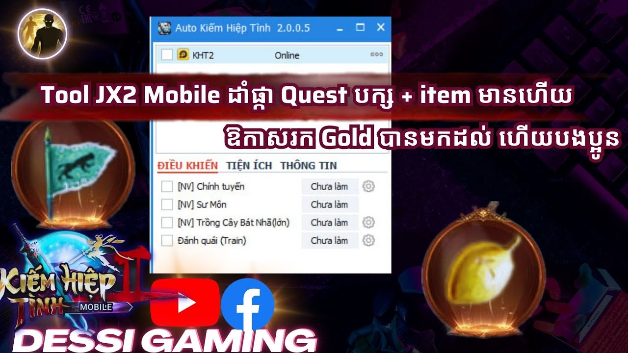 Tool JX2 Mobile ដាំផ្កា Quest បក្ស + item មានហើយ ឱកាសរក Gold បានមកដល់ ...