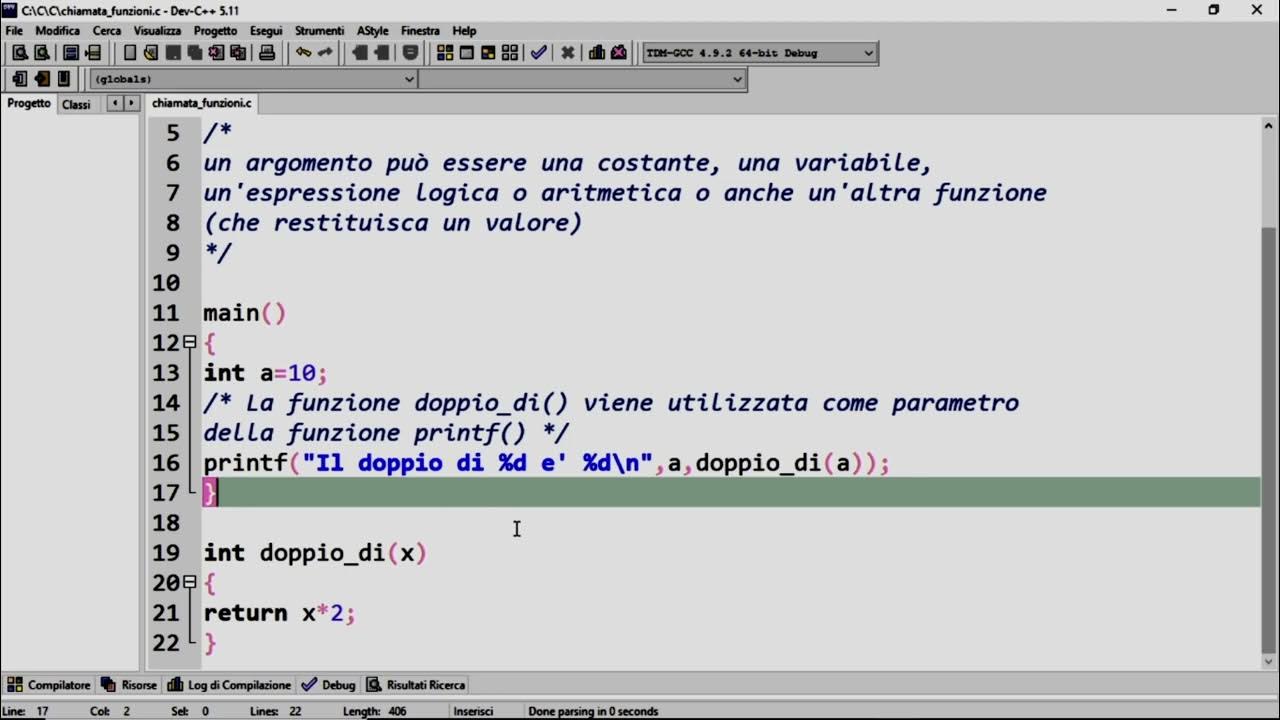 Linguaggio C - Chiamare le funzioni. - YouTube