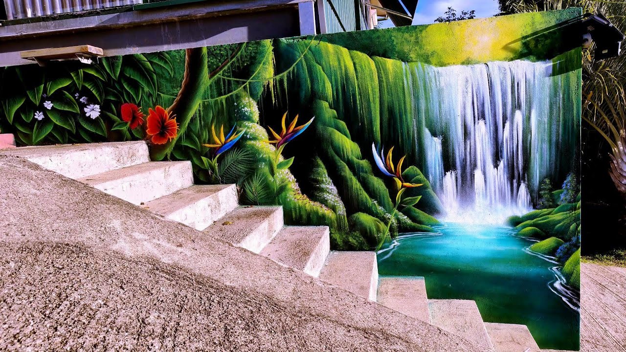 Tropical Waterfall Mural Painting - by Antonipaints - YouTube