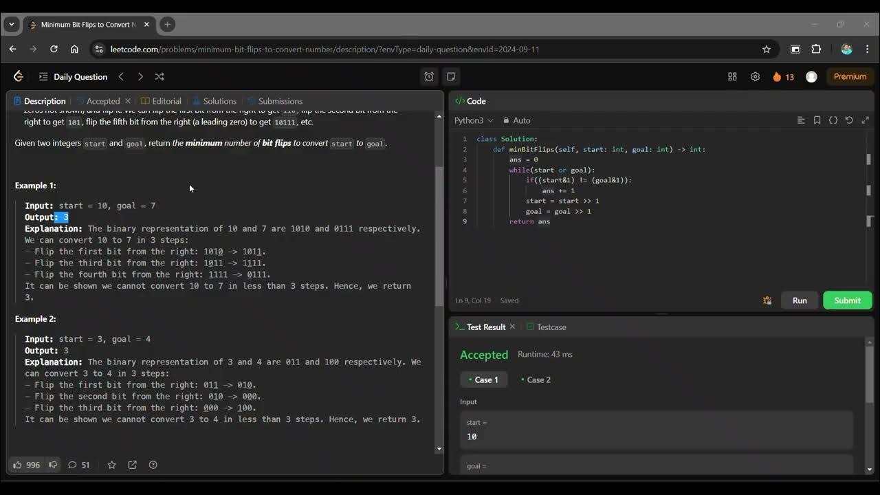 LeetCode Problem - 2220. Minimum Bit Flips to Convert Number - YouTube
