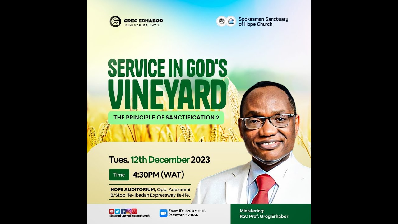 SERVICE IN GODS VINEYARD-THE PRINCIPE OF SANCTIFICATION 2 || TUESDAY SERVICE || SSOH || 12-12 ...