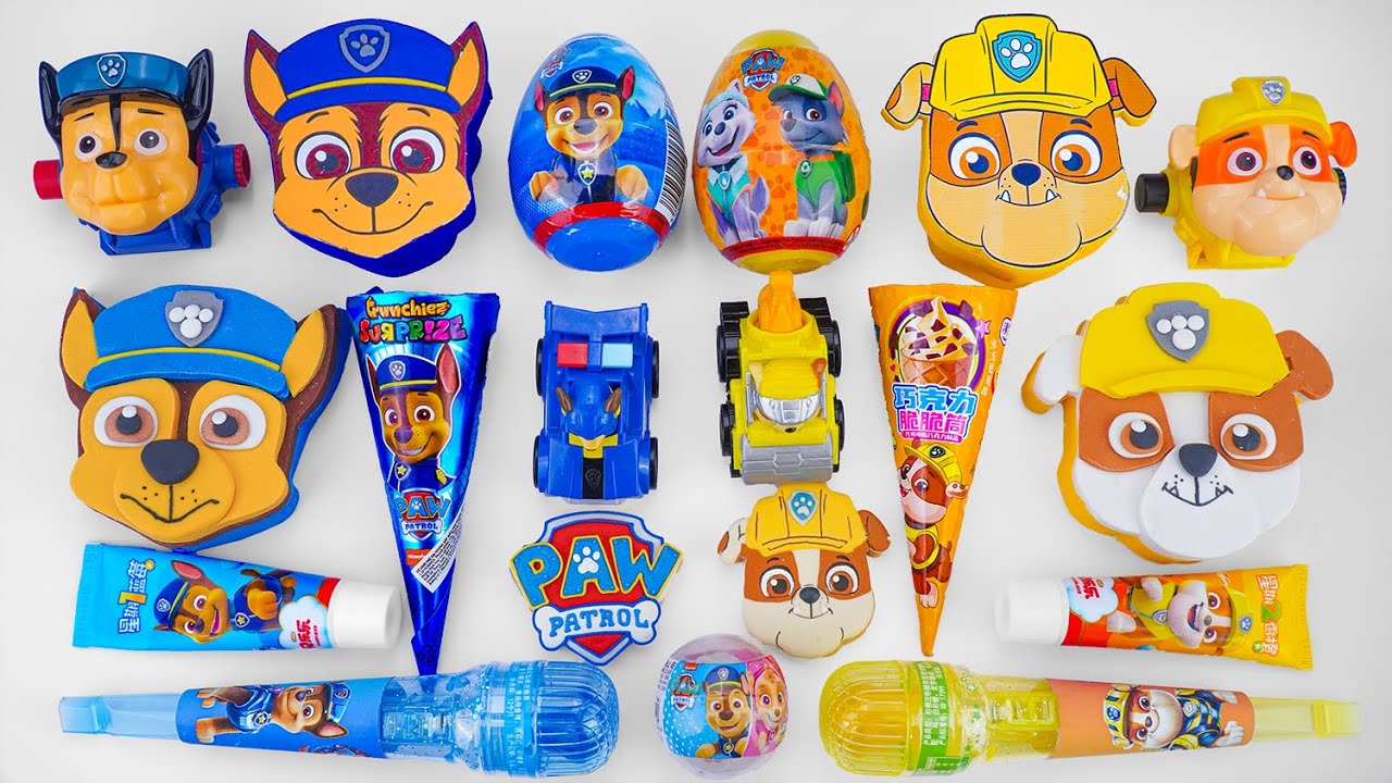 PAW PATROL CHASE & RUBBLE UNBOXING SWEETS AND TOYS 💙💛 SATISFYING CANDY ...