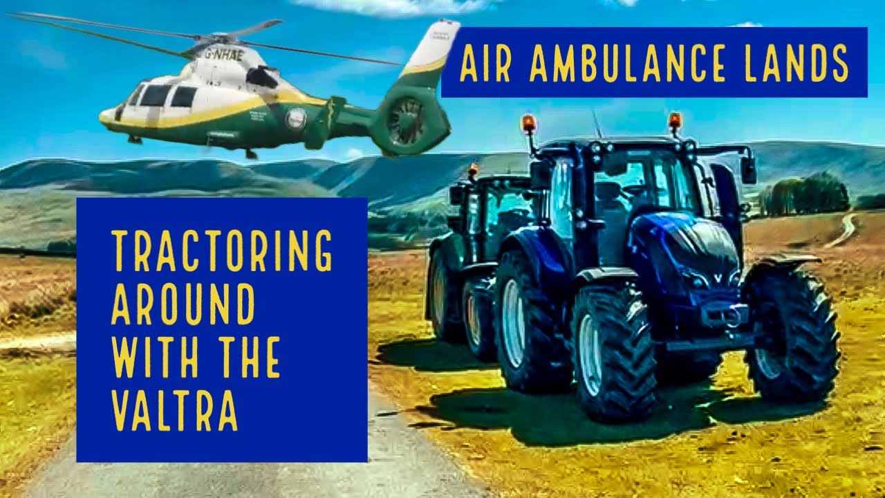 Day on the Valtra tractor, air ambulance lands - YouTube