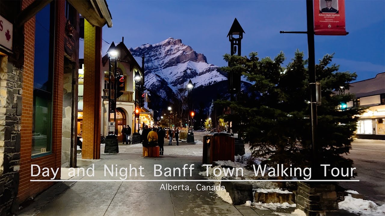 [4K]🇨🇦 Banff Town Night and Day, Sunset in BowRiver Bridge, Alberta ...
