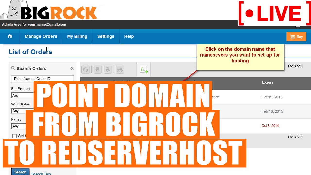 [🔴LIVE] How to point Bigrock domain to Redserverhost hosting? - YouTube
