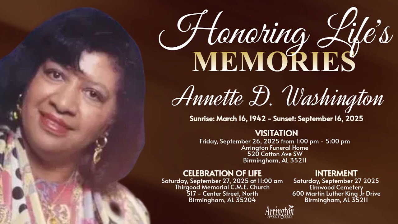 Celebration of Life for Annette D. Washington - YouTube