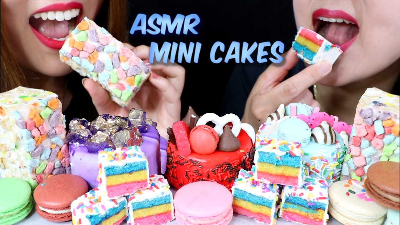 ASMR MINI CAKES + RAINBOW MARSHMALLOW TREATS + MACARONS 리얼사운드 먹방 | Kim ...