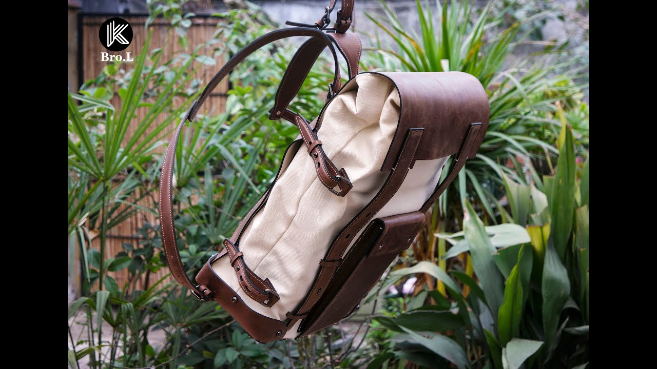 Leather knapsack handmade knapsack pattern waxed canvas backpack travel ...