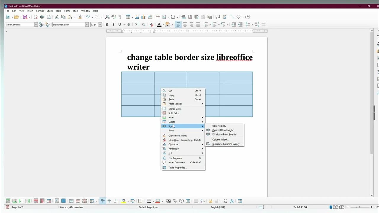 How to change table border size in libreoffice writer | change table border size libreoffice ...