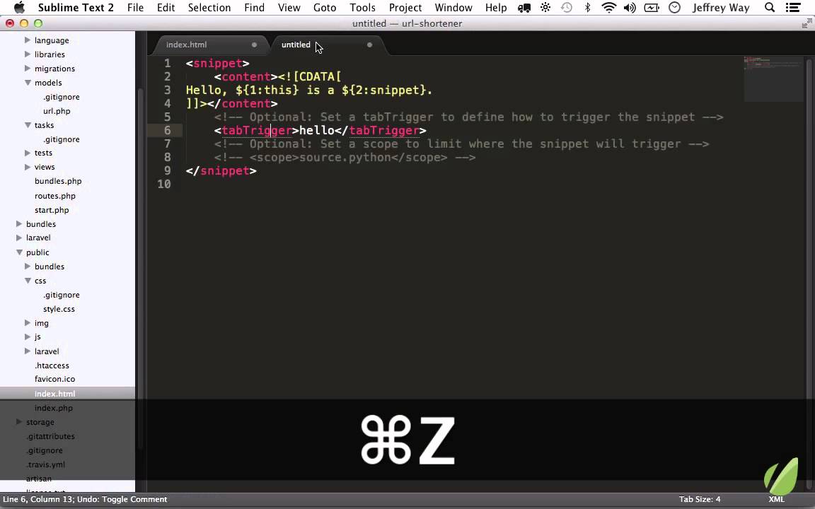 Sublime Text 2 tutorial part 11: Your First Snippet - YouTube