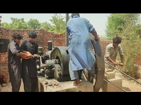 Old black diesel fuel engine beast amazing starting up/ hornsby Ruston ...