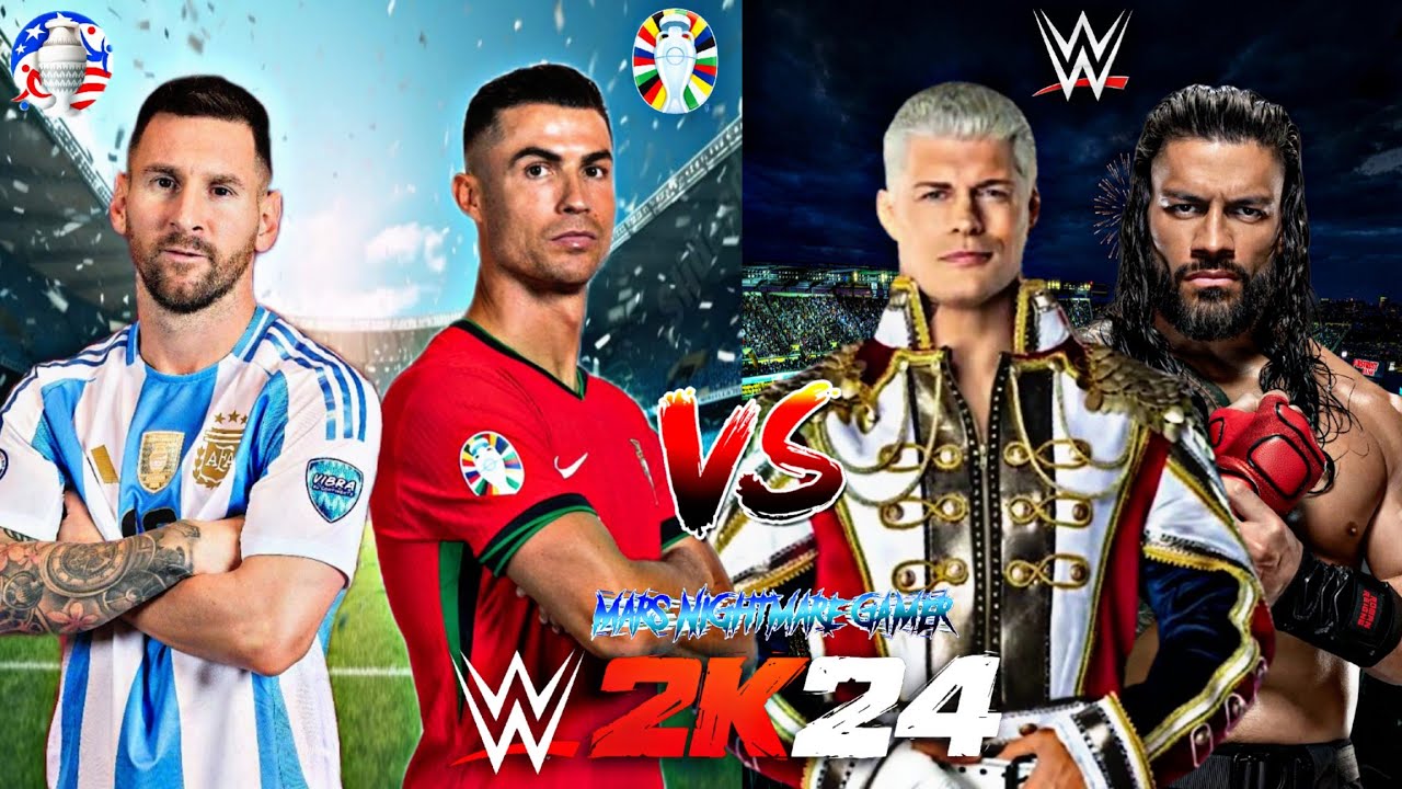 Messi y Cristiano Llegan a WWE 2K24 - Team Copa América & Eurocopa 2024 vs Team WWE - YouTube