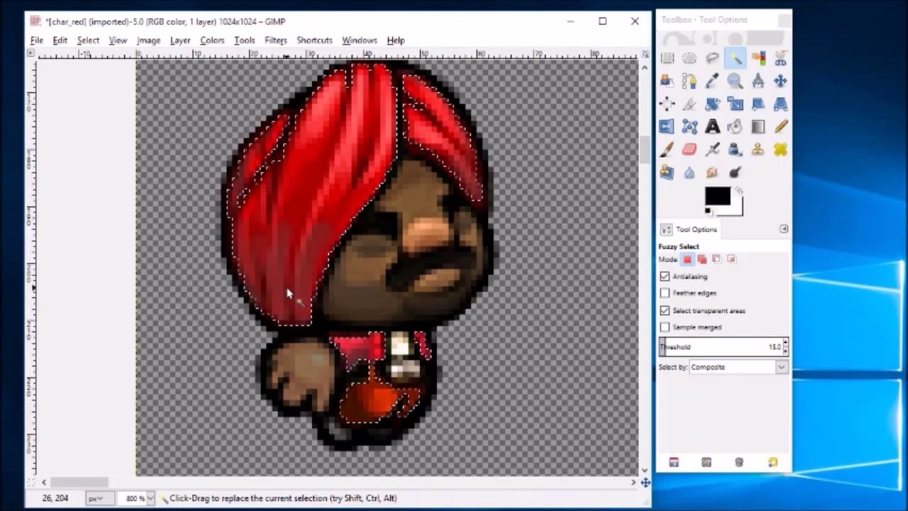 GIMP tutorial : creating a selection mask for a Spelunky Character ...