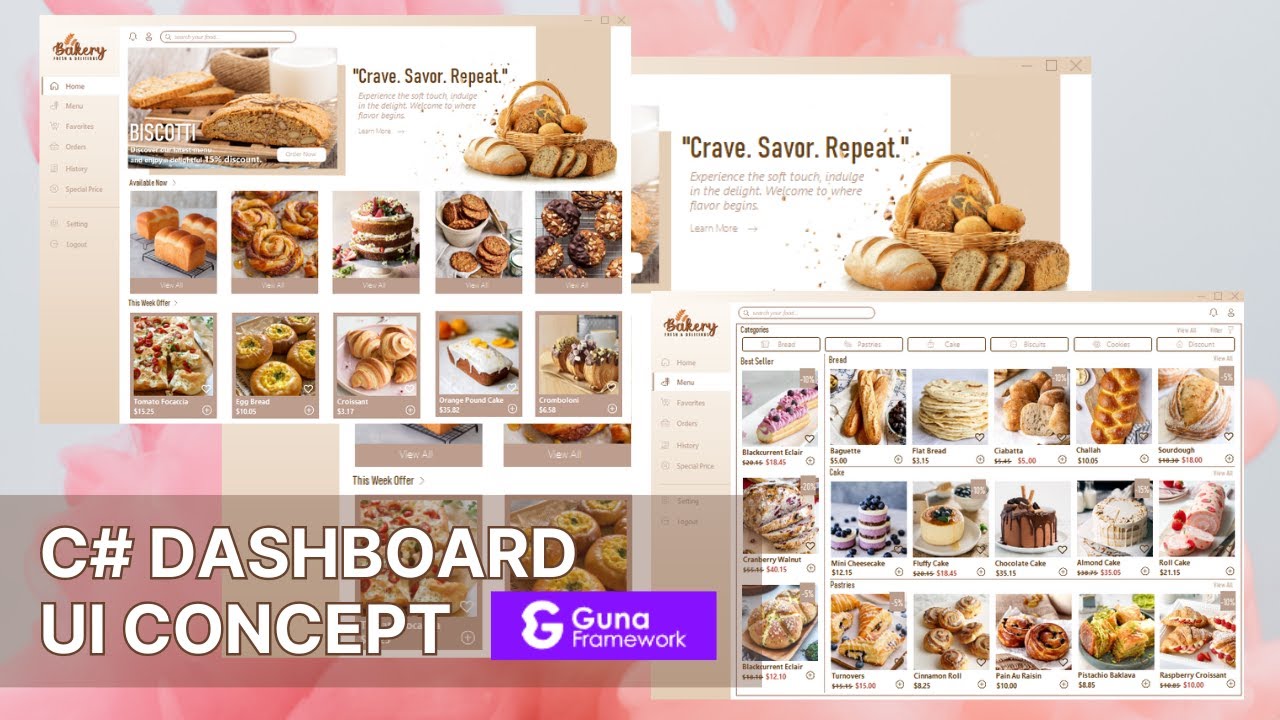 Dashboard Design for Bakery Shop with Custom Tab Controls - Winform C# Guna UI Framework - YouTube