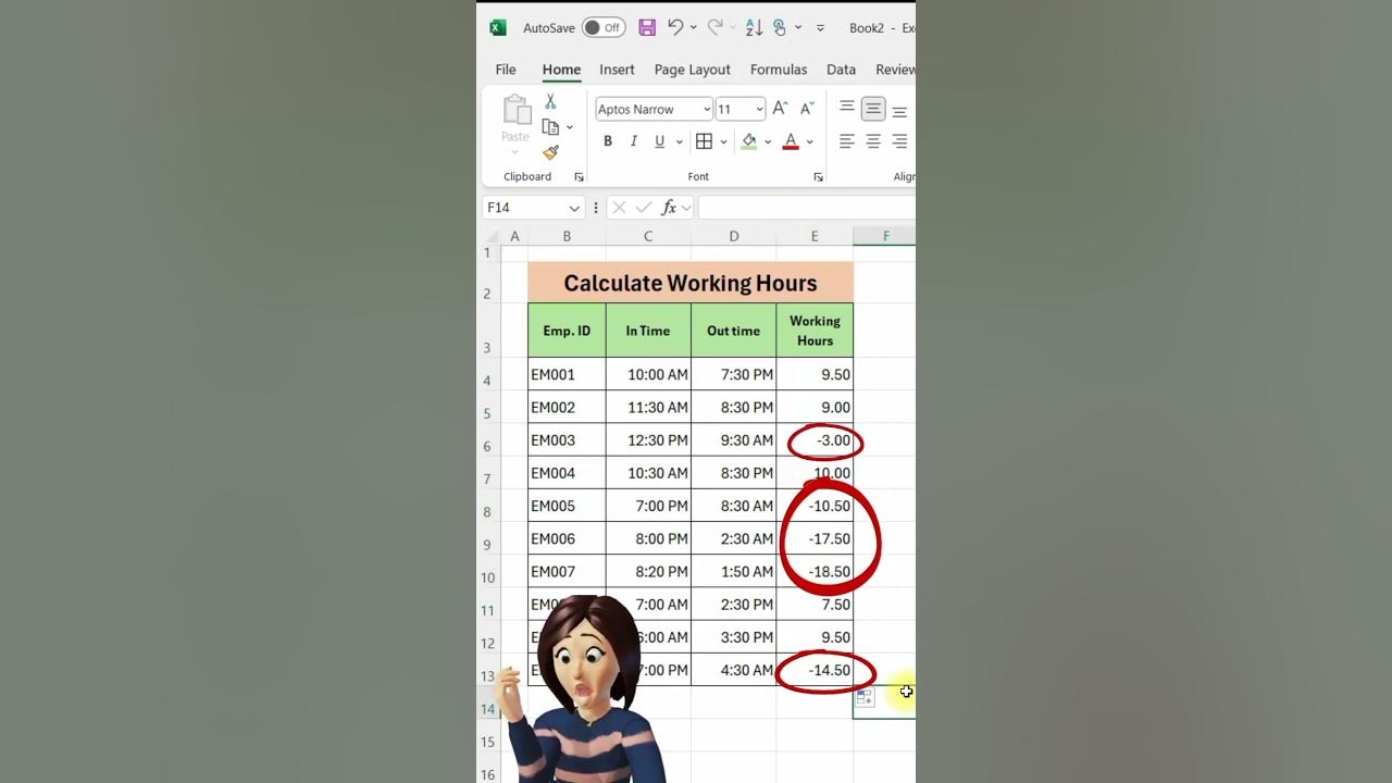Calculate total Working Hours #excel #excelwalesir #exceltricks #exceltips #training #corporate ...