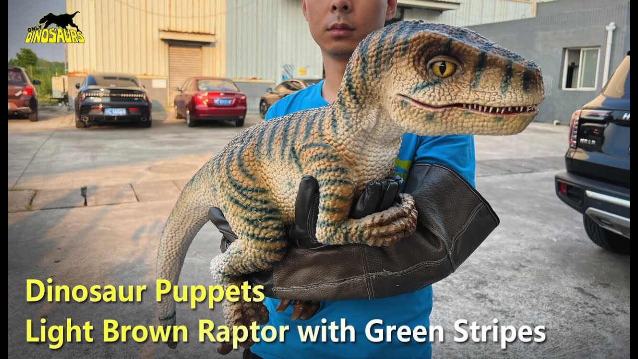 Light Brown Raptor with Green Stripes | Dinosaur puppets - YouTube