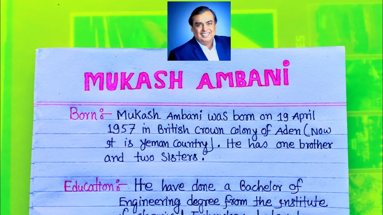 ️20 Lines Writing About Mukash Ambani | Biography Writing About Mukash ...