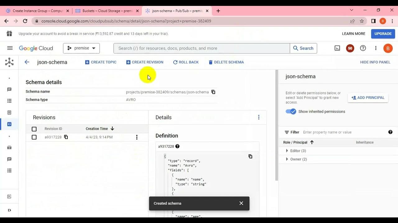 Cloud Dataflow + pub/sub + bigquery | GCP | Schema topic subscription creation - part 1 - YouTube