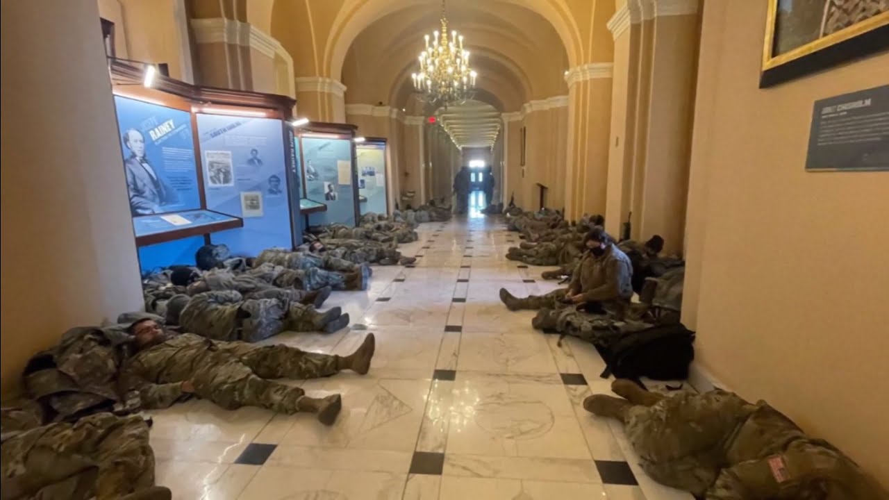 National Guardsmen sleeping on the Congress floor - YouTube