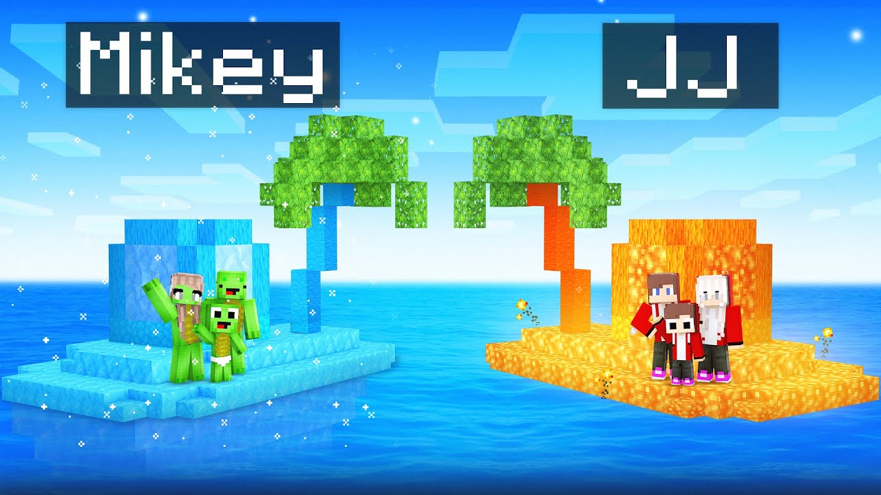 JJ LAVA Island vs Mikey ICE Island Family Survival Battle in Minecraft - Maizen - YouTube