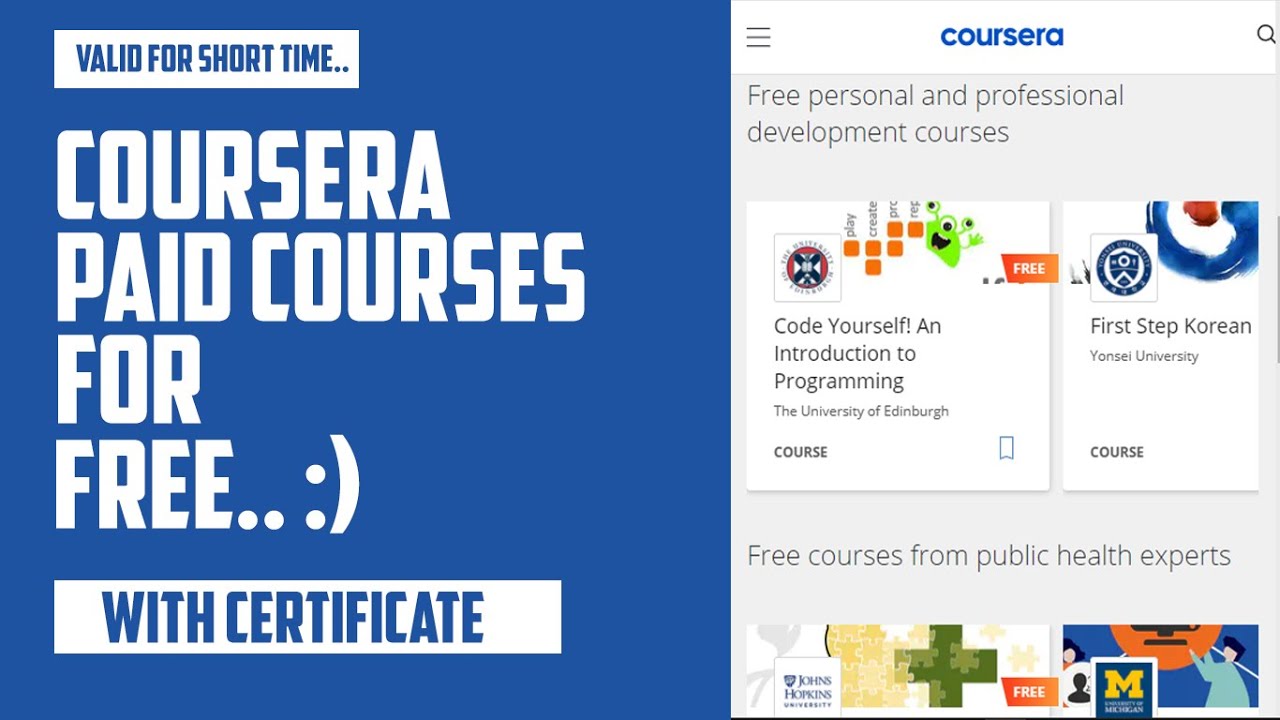 Coursera Certificate Courses Free For India 2021 - YouTube