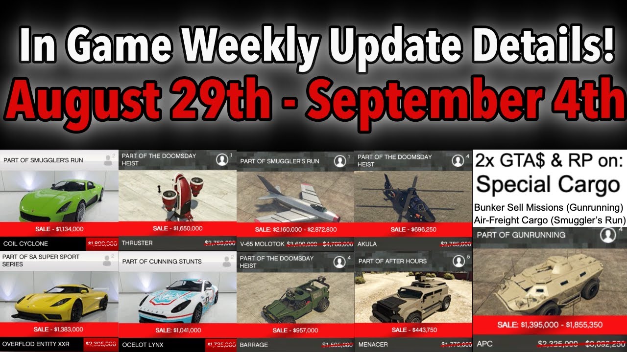 GTA 5 ONLINE IN GAME WEEKLY UPDATE DETAILS! DOUBLE MONEY OPPORTUNITIES ...