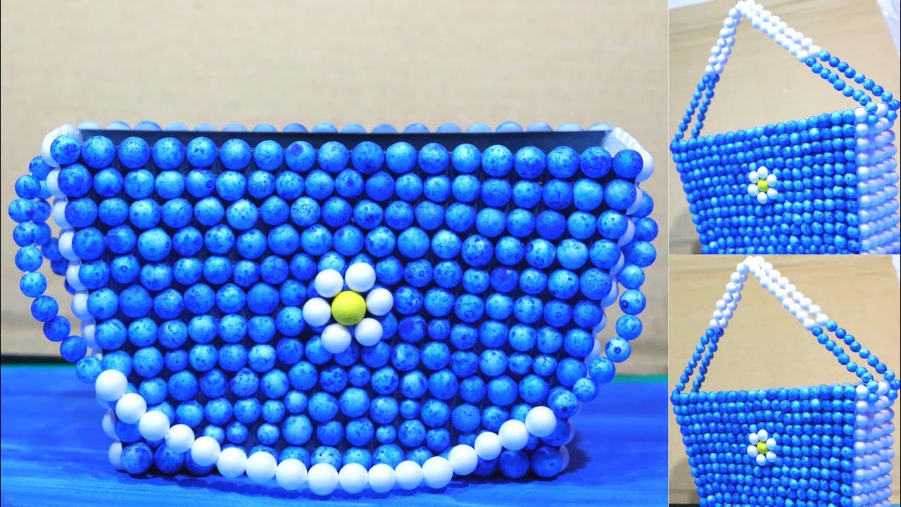 Beautiful Bag Making With Thermocol Balls। Thermocol Balls Craft ideas ...