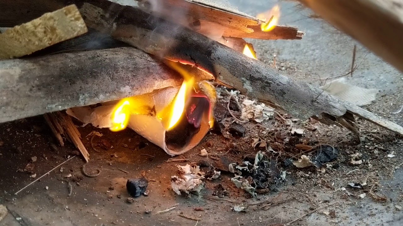 How to start a camp fire using dryer lint - YouTube