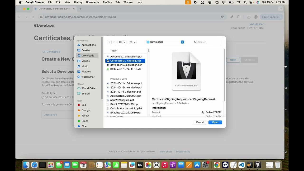 Creating Developer ID Application in apple developer console for mac dmg file signing purpose ...