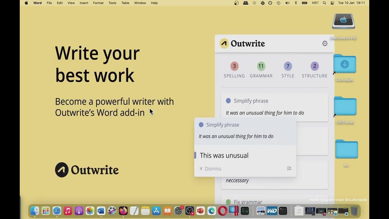 Outwrite AI Writing Assistant MAC OS add-in/add-on/plugin WORD - YouTube
