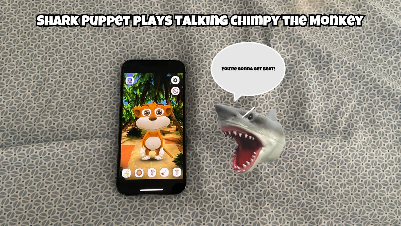SB Movie: Shark Puppet plays Talking Chimpy the Monkey! - YouTube