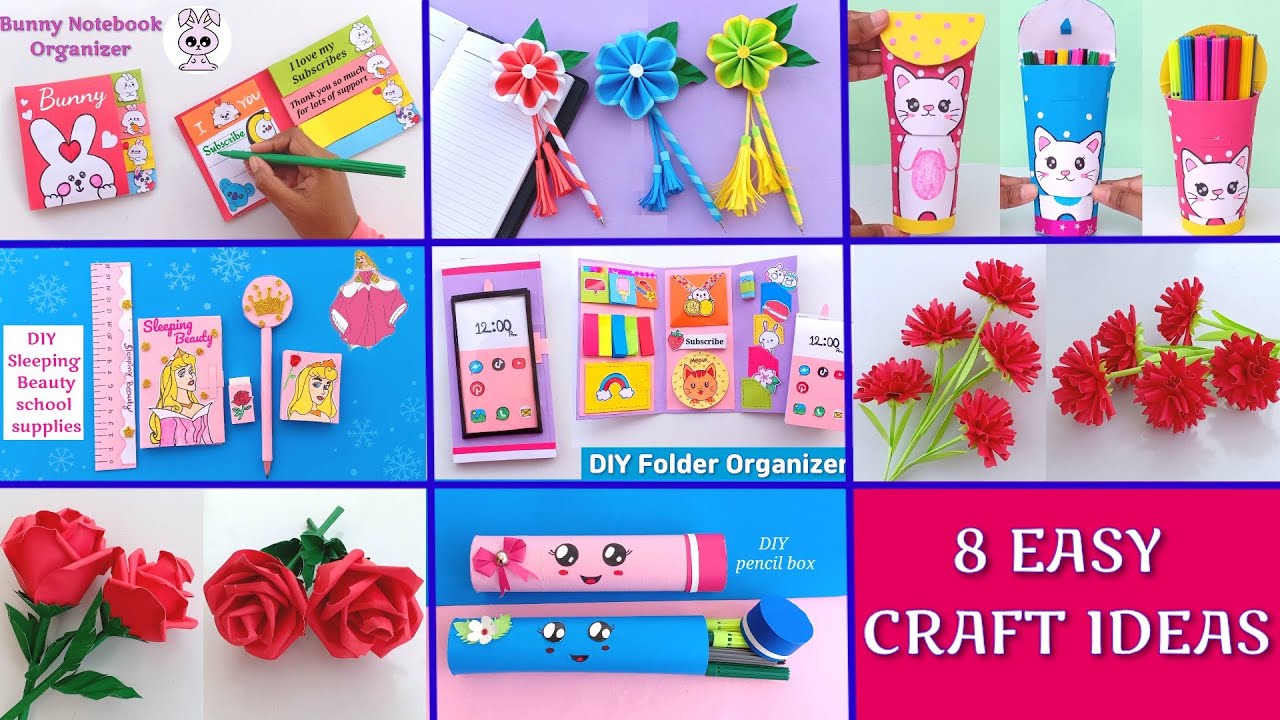 9 EASY CRAFT IDEAS | Kagojer Full/Flower Pen/Paper pencil box/Notebook ...