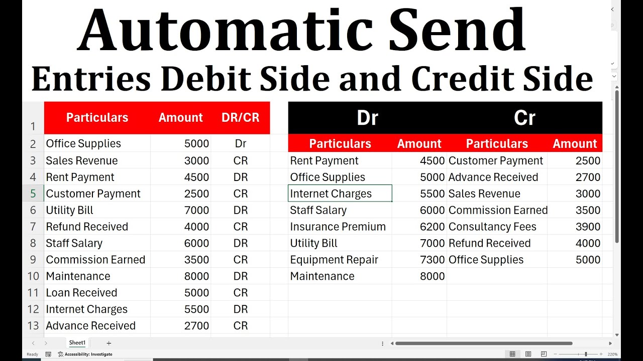 Automatic Debit Credit Data Entry in Excel | Easy Ledger Management - YouTube