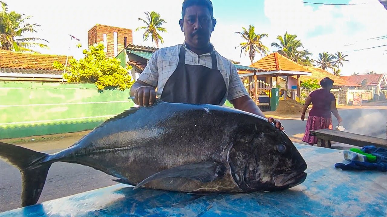Giant Black Trevally Fish (Kalu Parava) Cutting | Amazing Skills ...