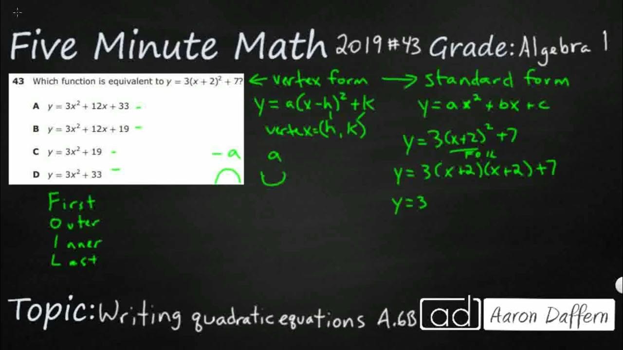 Algebra 1 Staar Practice Writing Quadratic Equations A 6b 3 Youtube