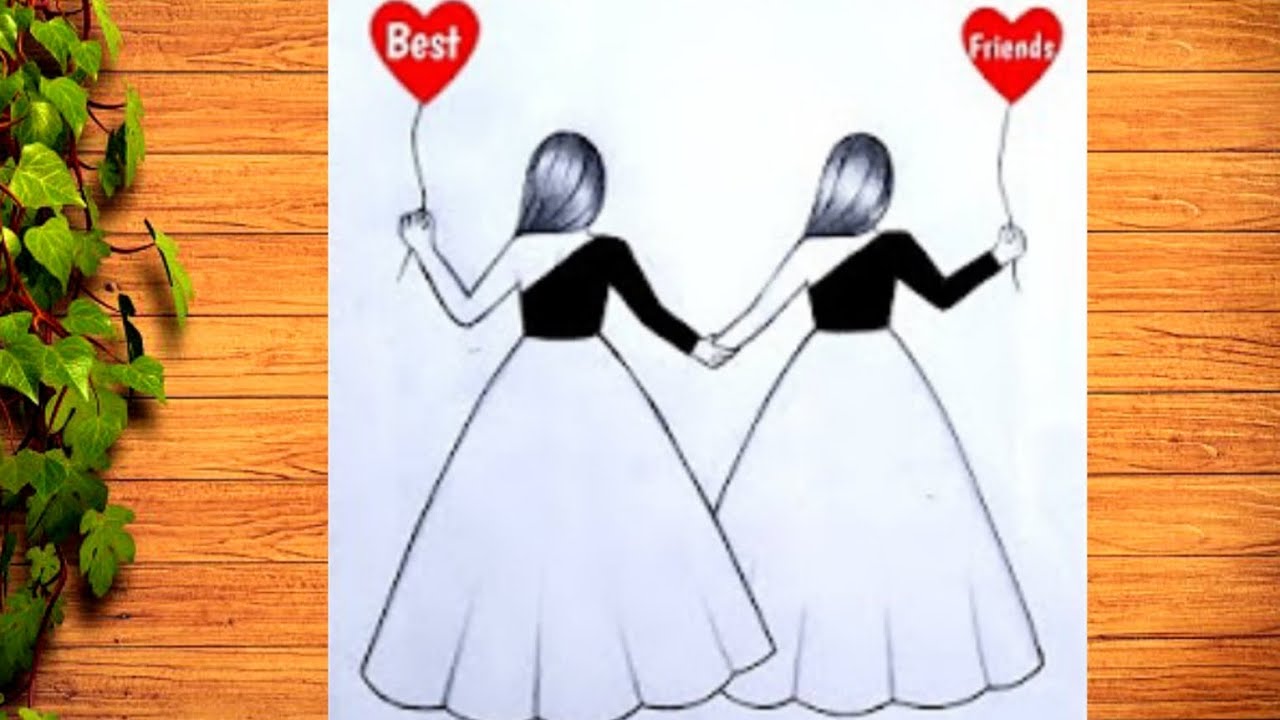 Best friends Drawing Easy Step by step/Bff Drawings Pencil Sketch ...