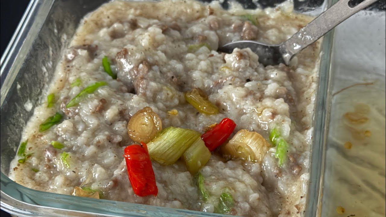 How to make ground beef chicken stock congee - YouTube