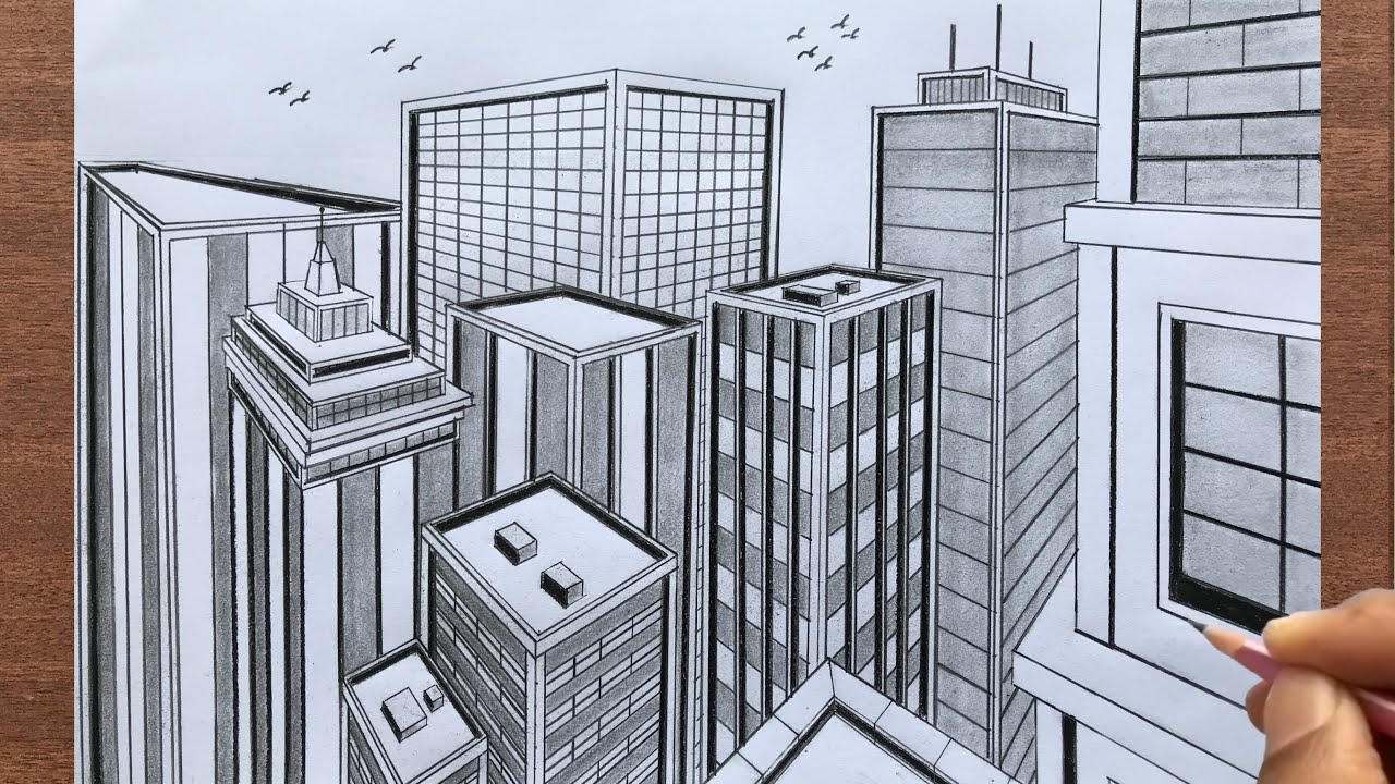 How to Draw a Town in 2-Point Perspective Step by Step - YouTube