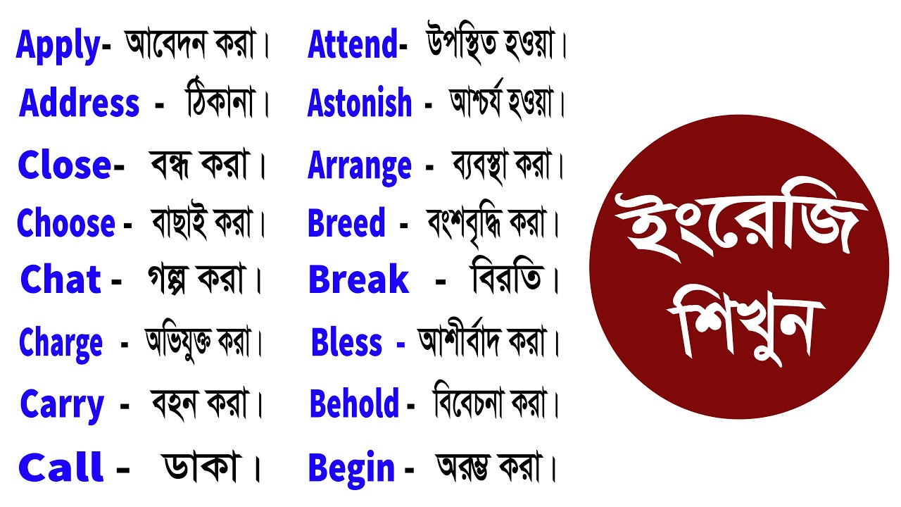 Basic Word Meaning English to Bangla Daily Use Word | English word list ...