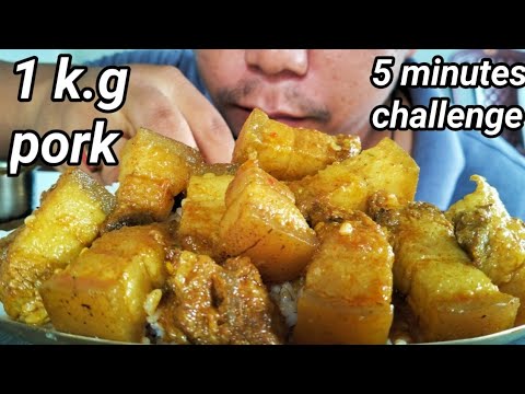 Pork eating naga style | pork eating challenge 1kg pork 5 minutes ...