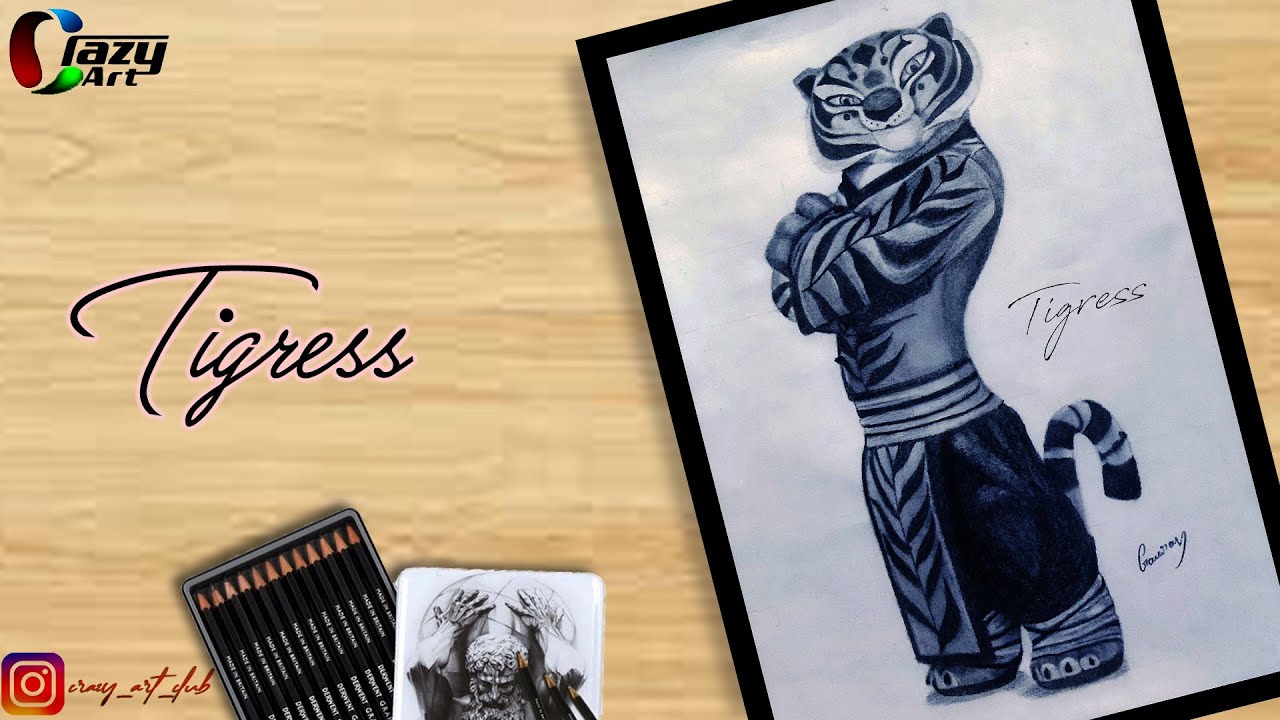 How to Draw Tigress Realistic Portrait Sketch// From Kung Fu Panda ...