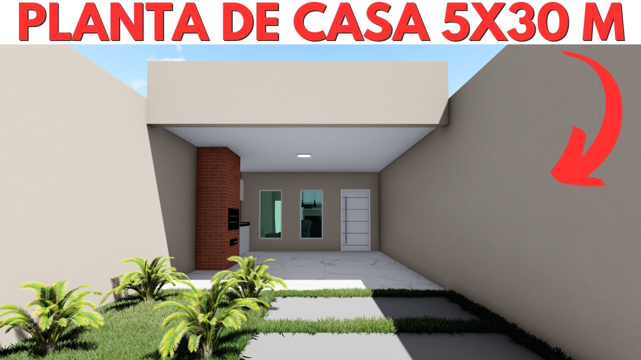 PLANTA DE CASA 5X30 METROS COM 3 QUARTOS. - YouTube