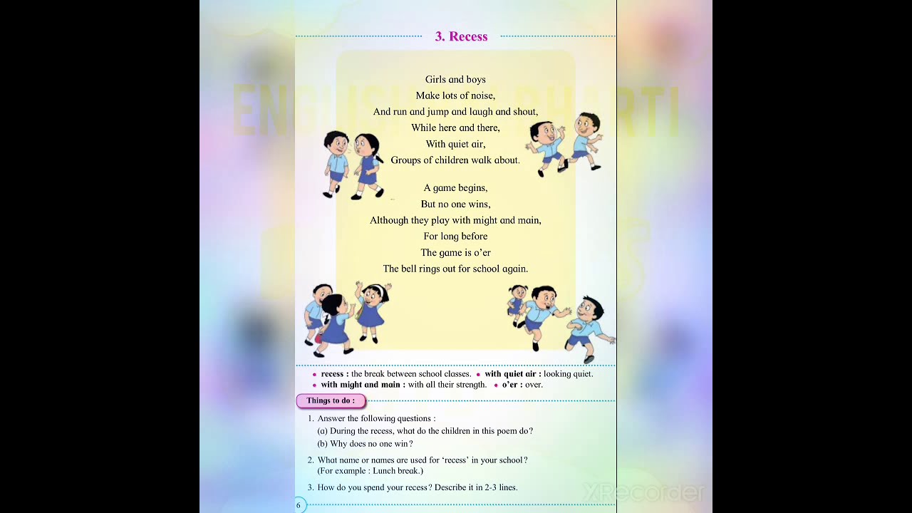 English Balbharti Class -4 Lesson No.3 Recess(Poem) - YouTube