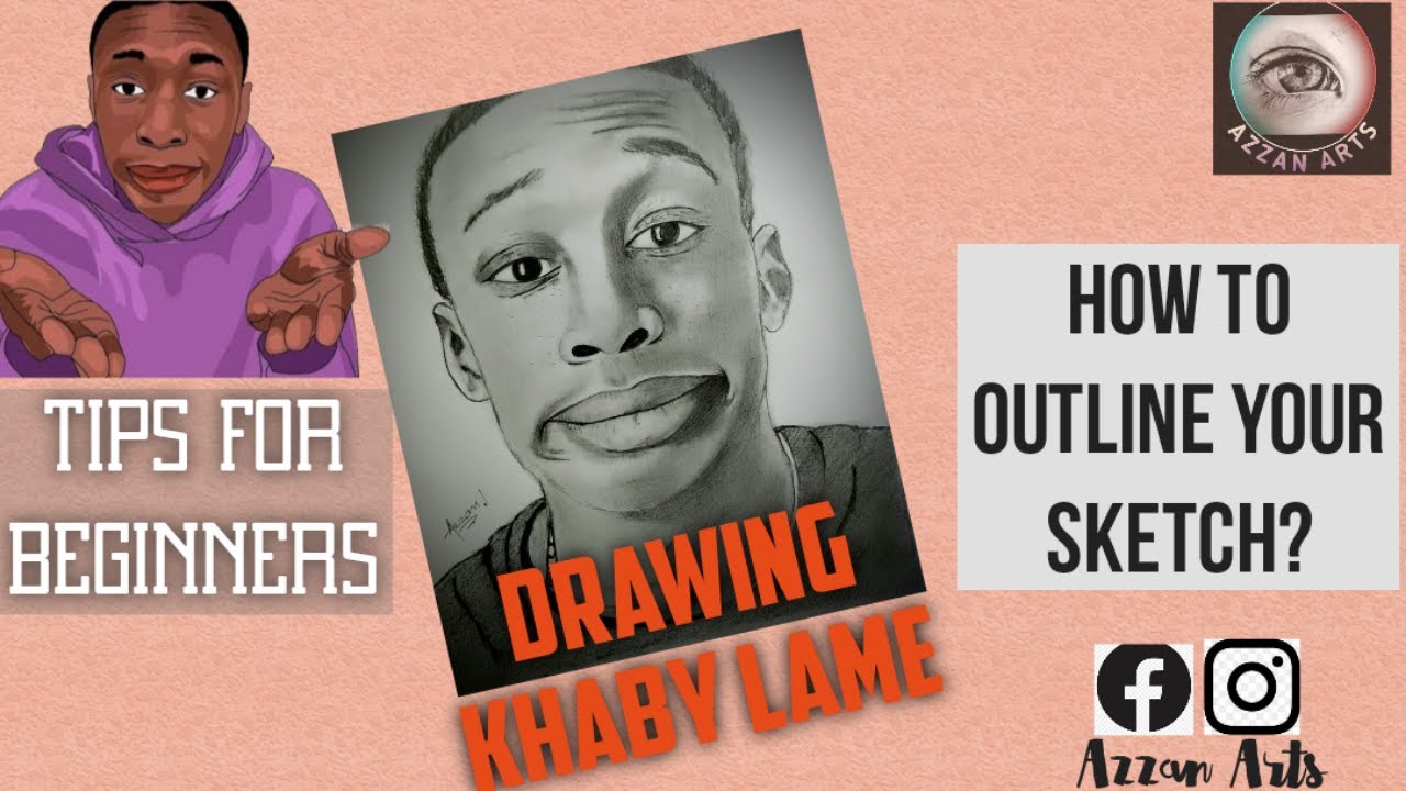 How to draw outlines of sketches | Drawing Khaby lame | Tips for ...
