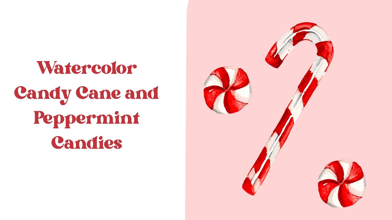How to Paint a Candy cane and Peppermint Candies with Watercolor - YouTube