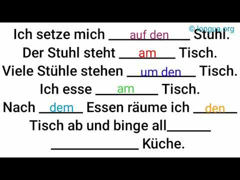 der Tisch, ich setze mich auf den Stuhl, an den Tisch, ich sitze auf ...