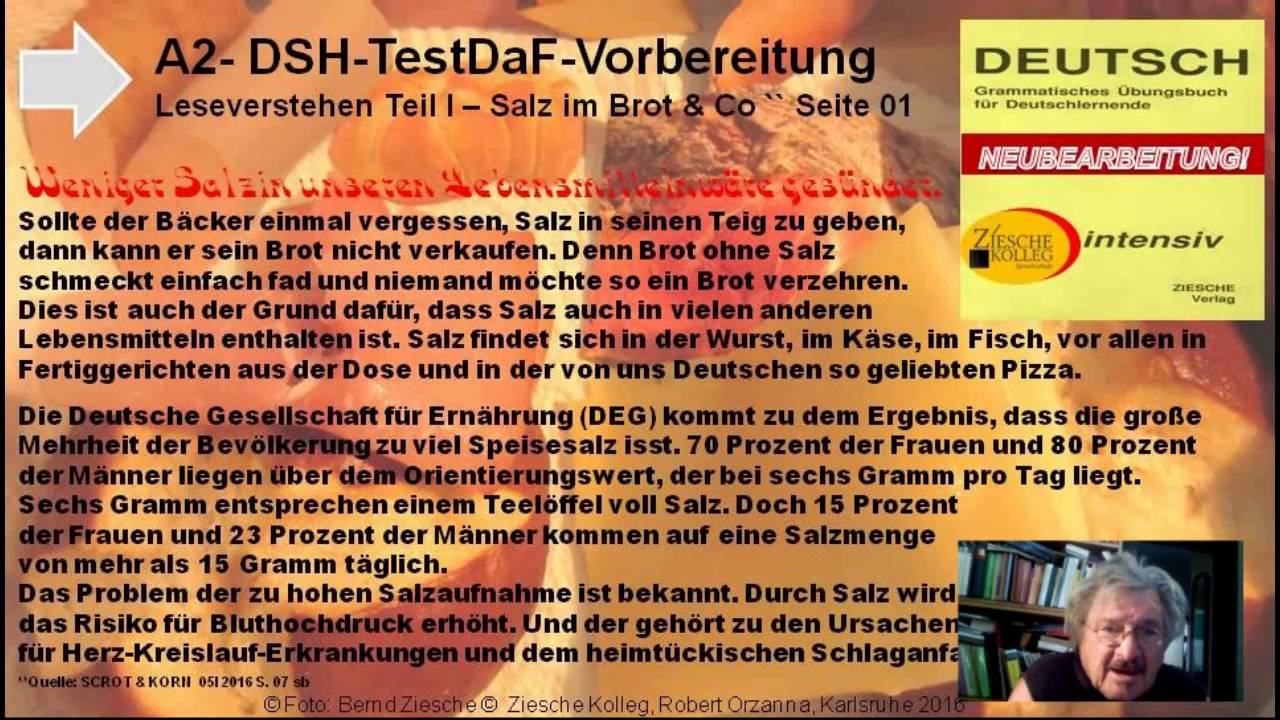 A2 DSH u TestDAF Vorber Leseverstehen Teil I Überall Salz - YouTube