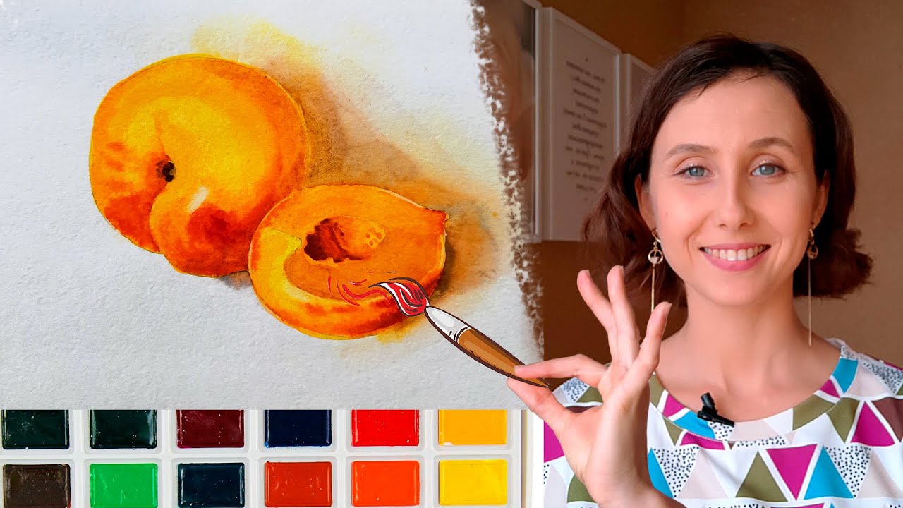 Акварель для начинающих Как нарисовать персик акварелью поэтапно
