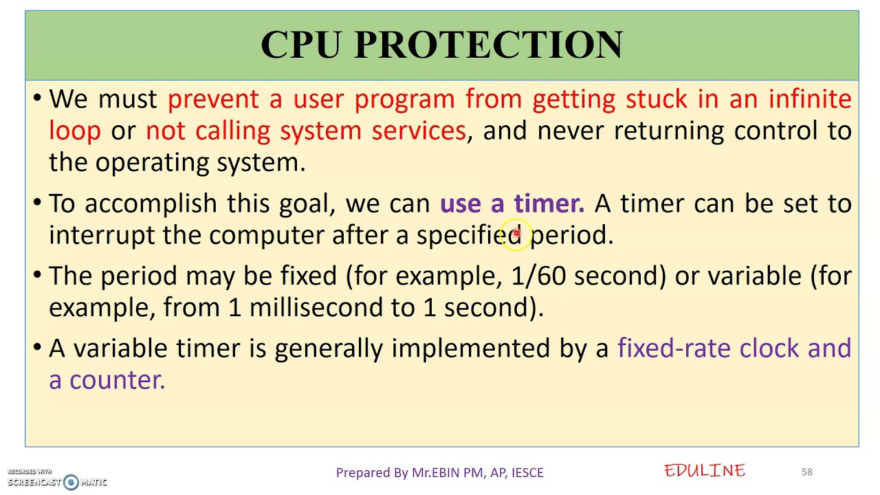 MODULE 1 - TOPIC 9 - I/O PROTECTION, MEMORY PROTECTION & CPU PROTECTION ...