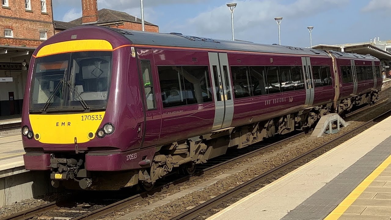 170533 EMR leaving Derby railway station - YouTube